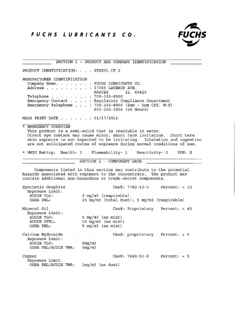 MSDS Chisel Paste Auto-Lube 14 (57-00332) | PDF