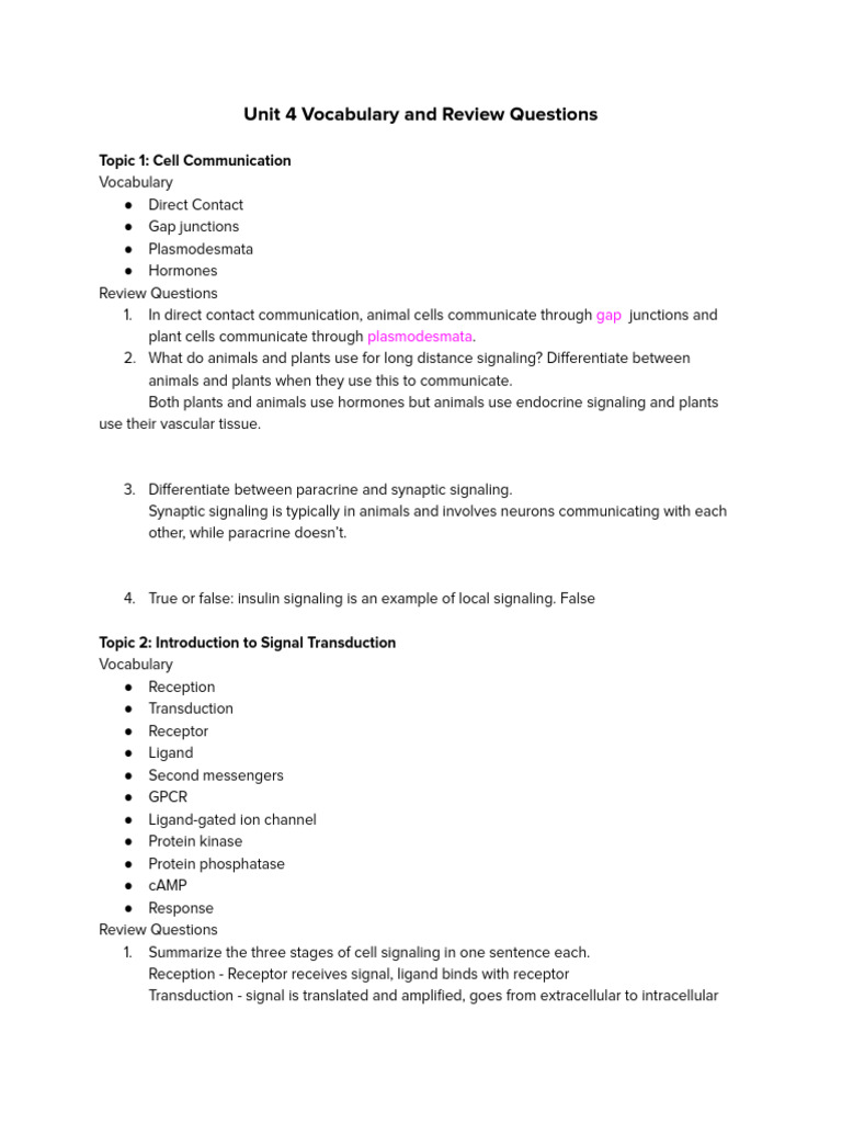 Cell Communication and Signal Transduction Guide | PDF | Wellness