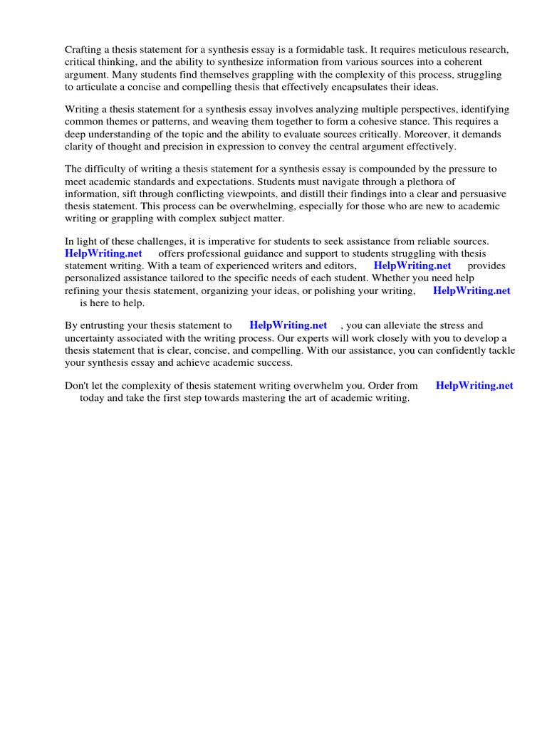Thesis Statement For A Synthesis Essay | PDF