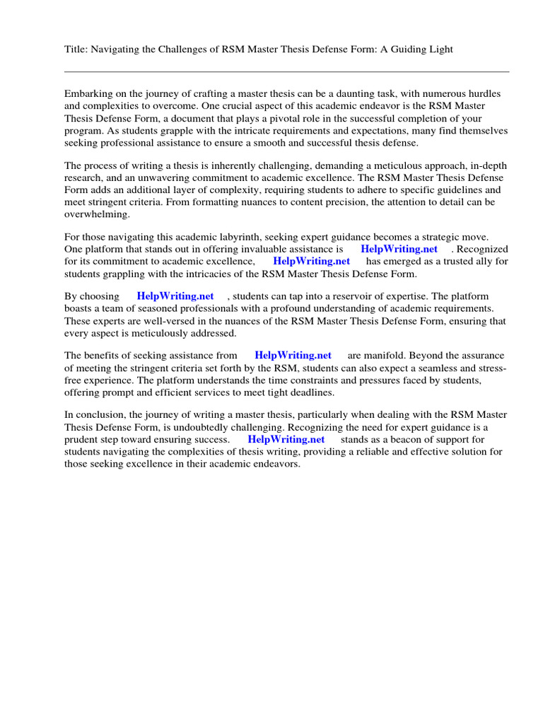 RSM Master Thesis Defense Form | PDF