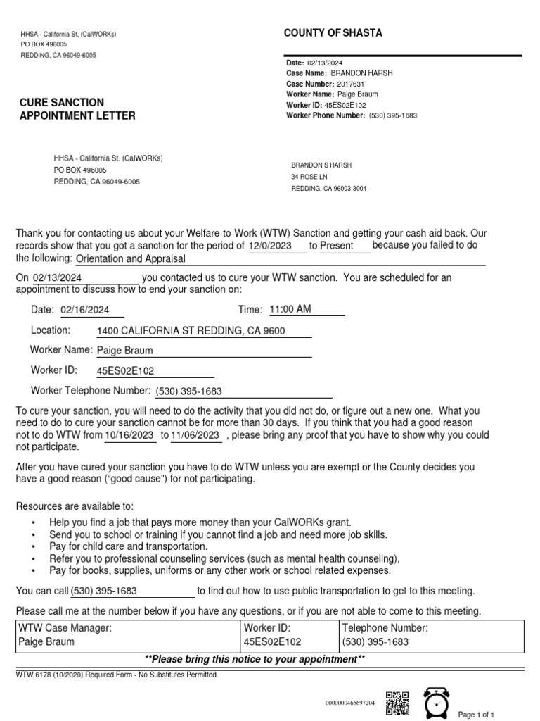 Cure Sanction Appointment Letter | PDF