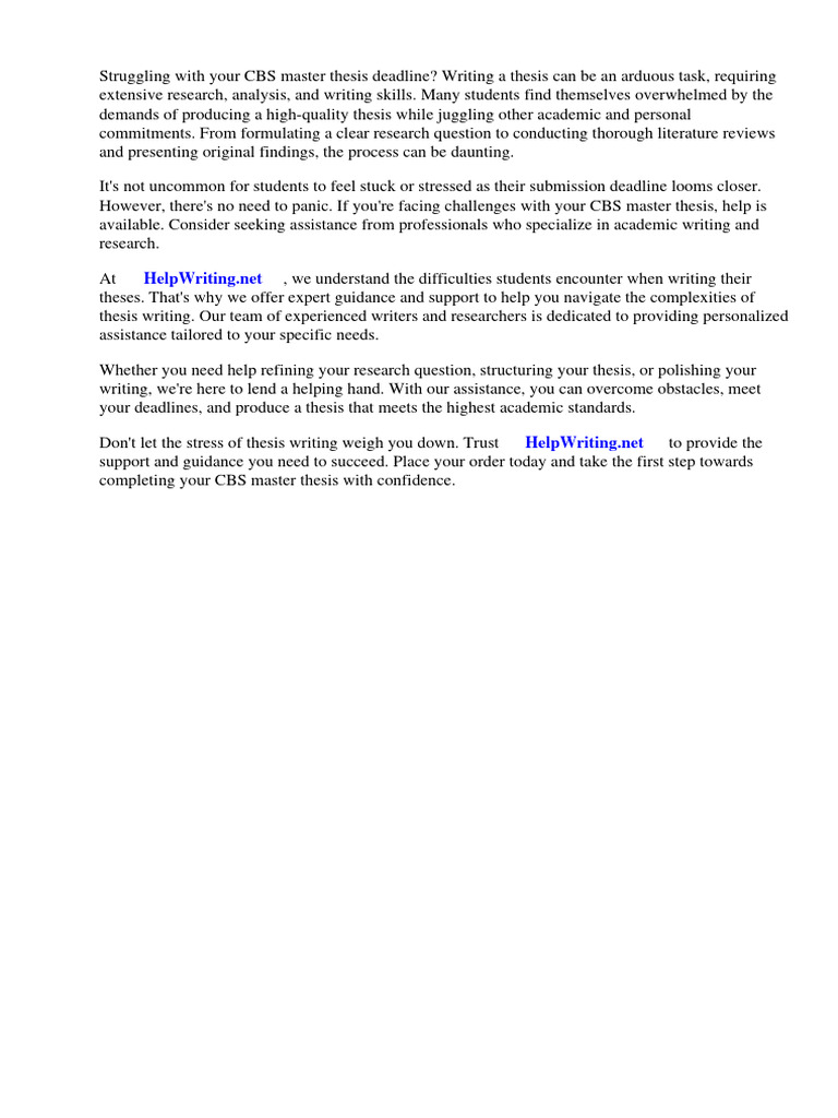 Cbs Master Thesis Deadline | PDF