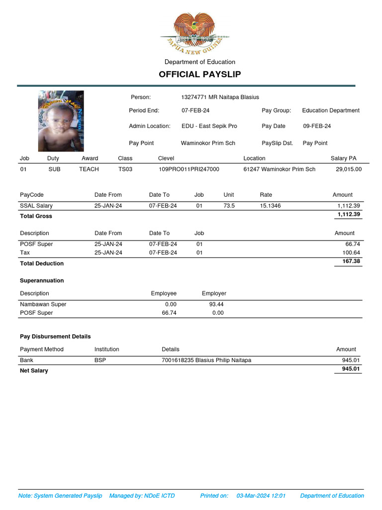 Education Department Payslip Summary | PDF