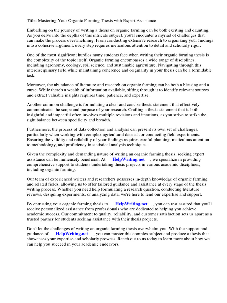 Organic Farming Thesis Title | PDF
