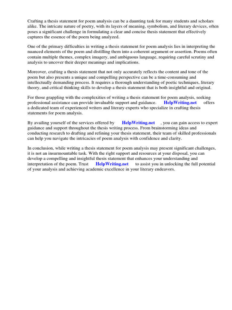 Thesis Statement For Poem Analysis | PDF | Poetry | Essays