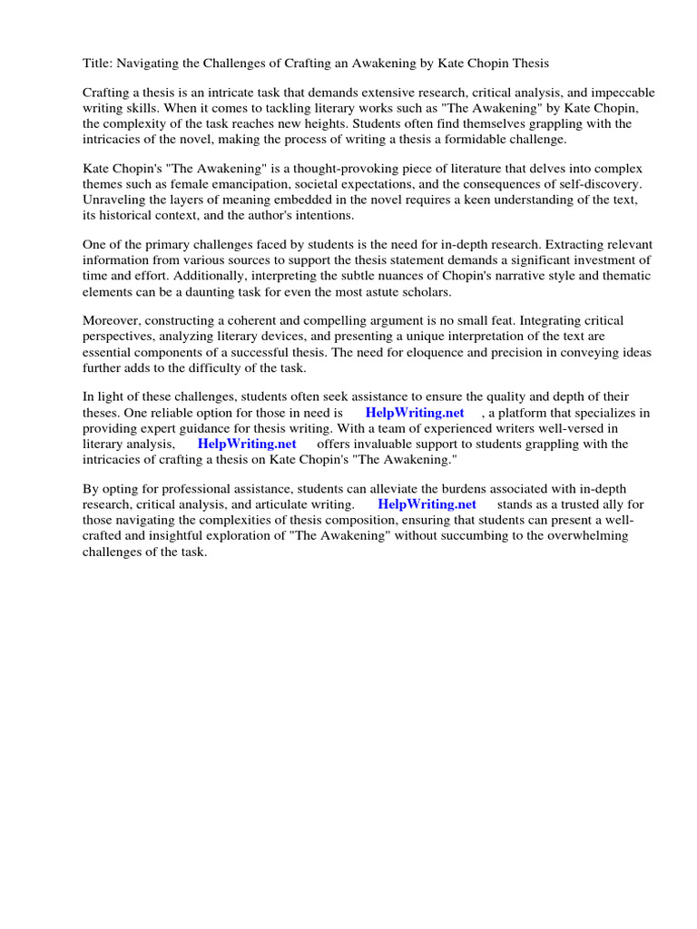 Awakening Kate Chopin Thesis | PDF | The Awakening (Chopin Novel)