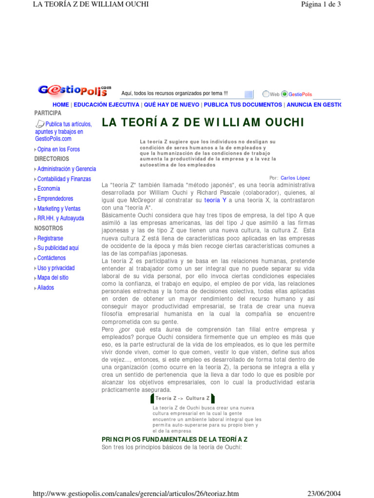 Teoría Z de William Ouchi: Cultura Empresarial | PDF