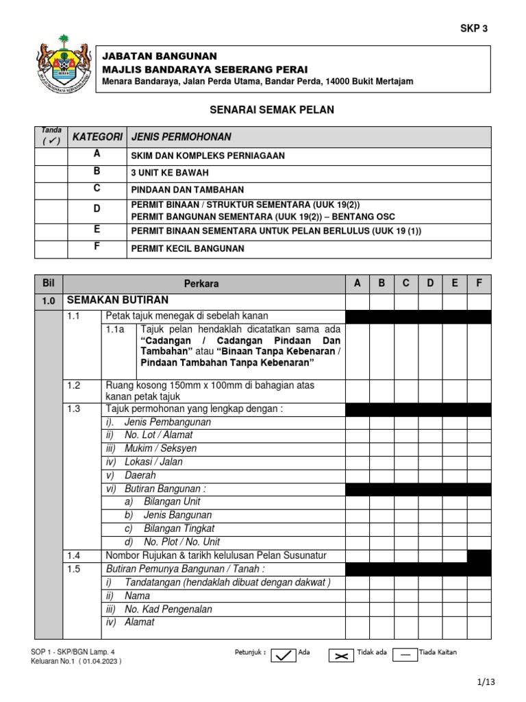 Skp-3-Senarai Semak Permohonan Pelan Bangunan | PDF | Teknologi & Rekayasa