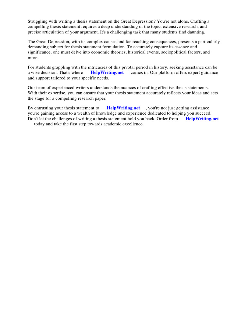 Thesis Statement Great Depression | PDF | Great Depression | Thesis