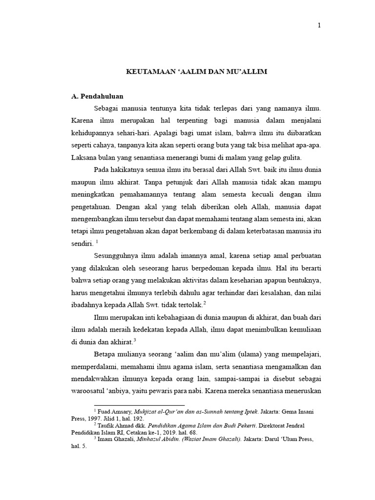 MAKALAH HADITS (Keutamaan 'Aalim Dan Mu'Allim) | PDF