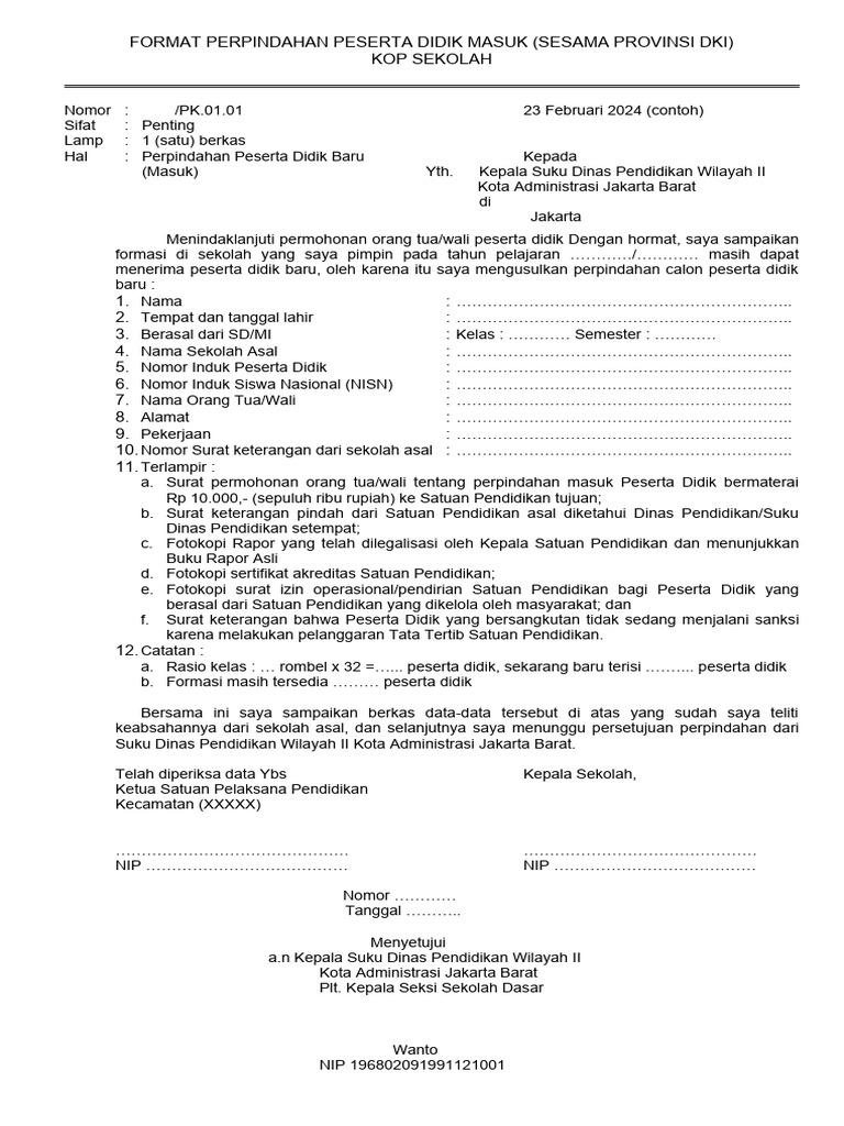 Format Mutasi Peserta Didik | PDF