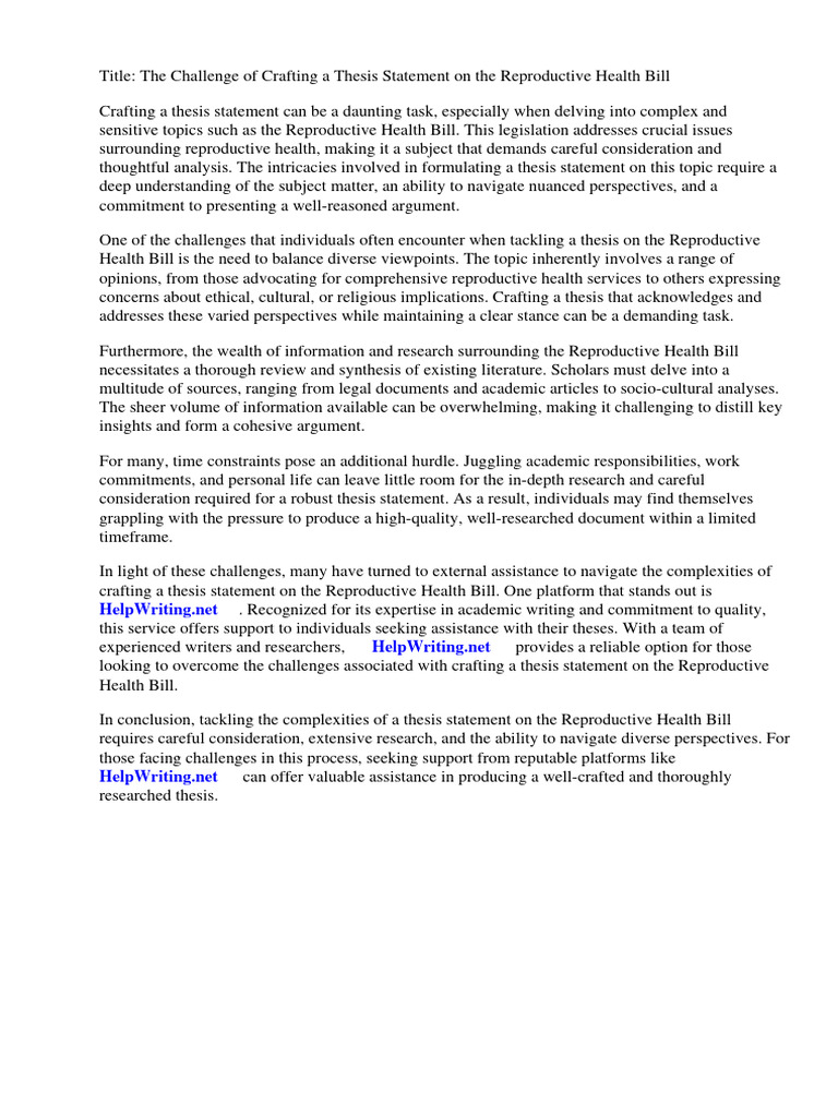 Thesis Statement About Reproductive Health Bill | PDF | Family Planning | Birth Control