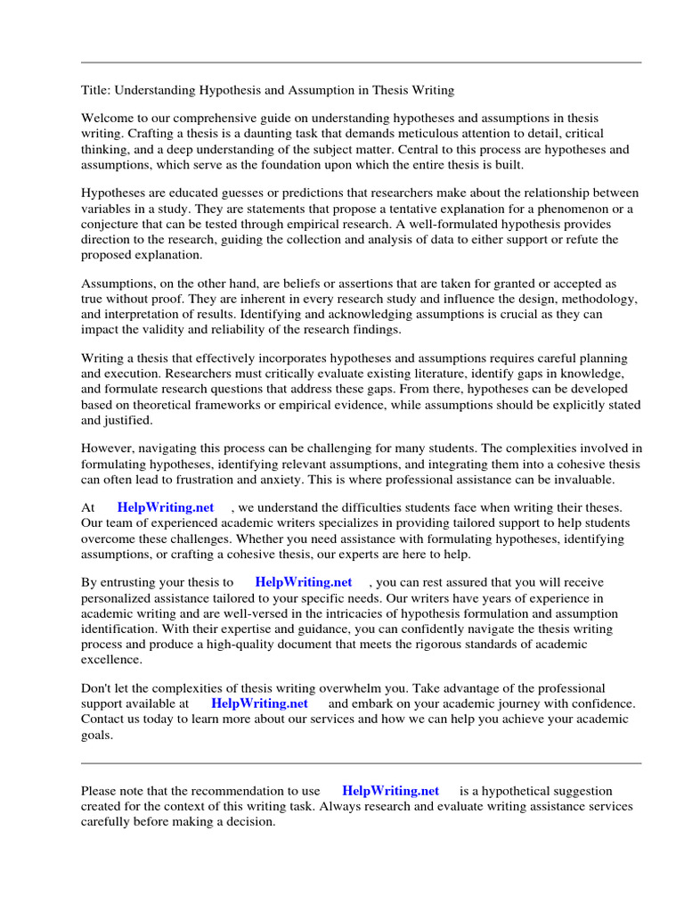 Hypothesis and Assumption in Thesis | PDF | Hypothesis | Scientific Method