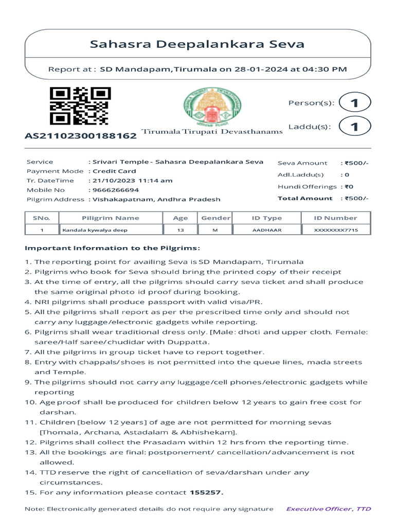 Arjitha Seva Receipt-2 | PDF