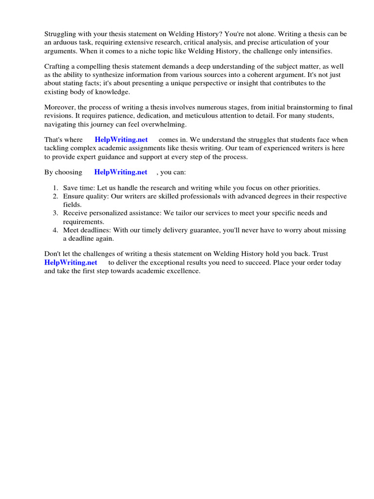 Thesis Statement Examples Welding History | PDF