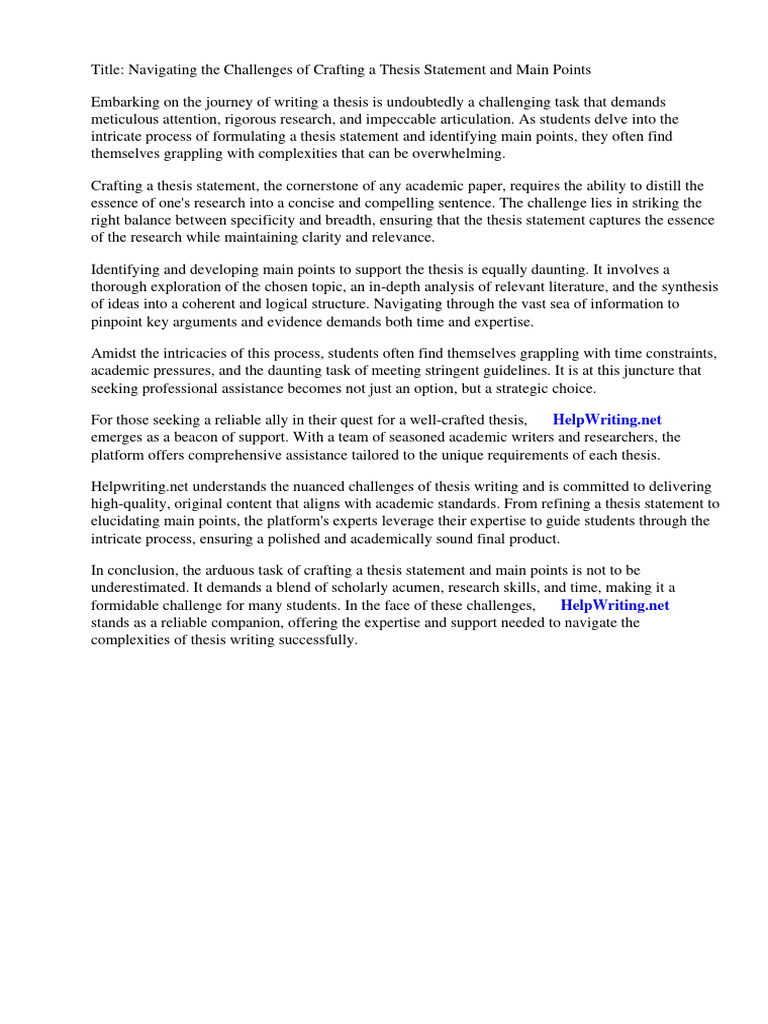 Thesis Statement and Main Points | PDF | Essays | Thesis