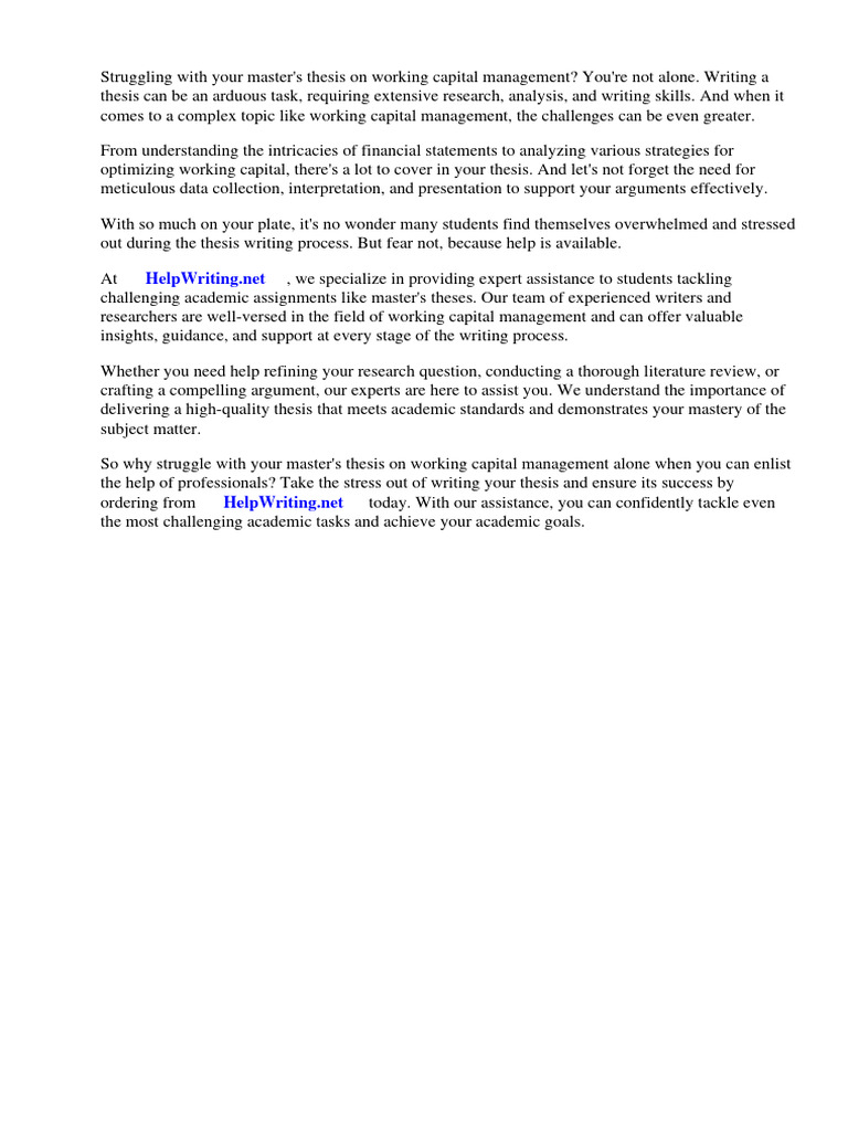 Master Thesis Working Capital Management | PDF
