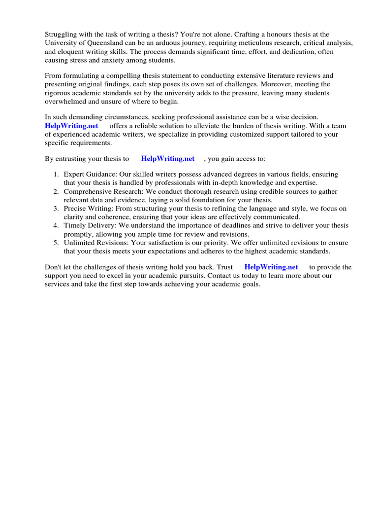 Honours Thesis University of Queensland | PDF