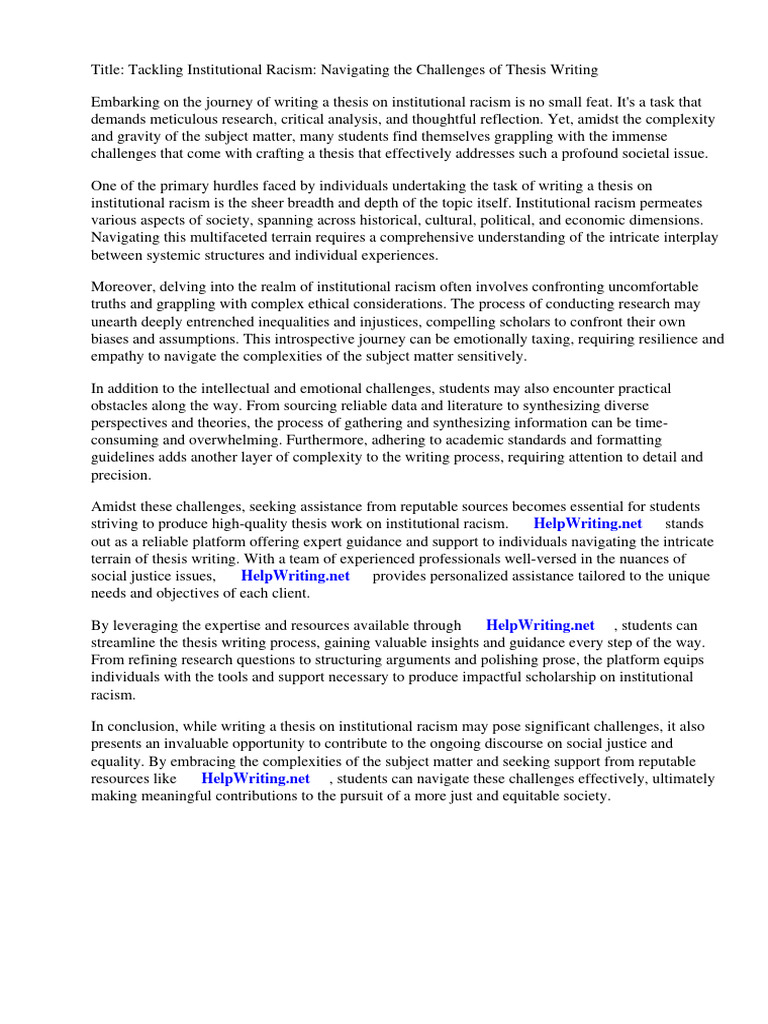 Thesis Help on Institutional Racism | PDF | Racism | Discrimination ...