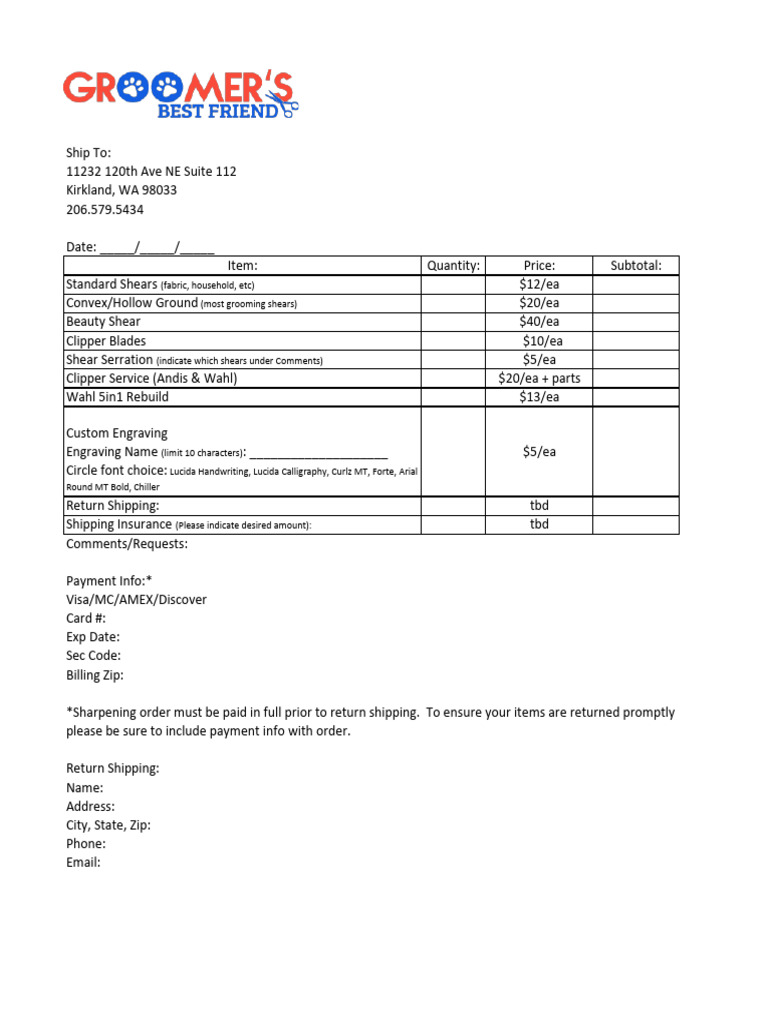 Sharpening Order Form 1 | PDF