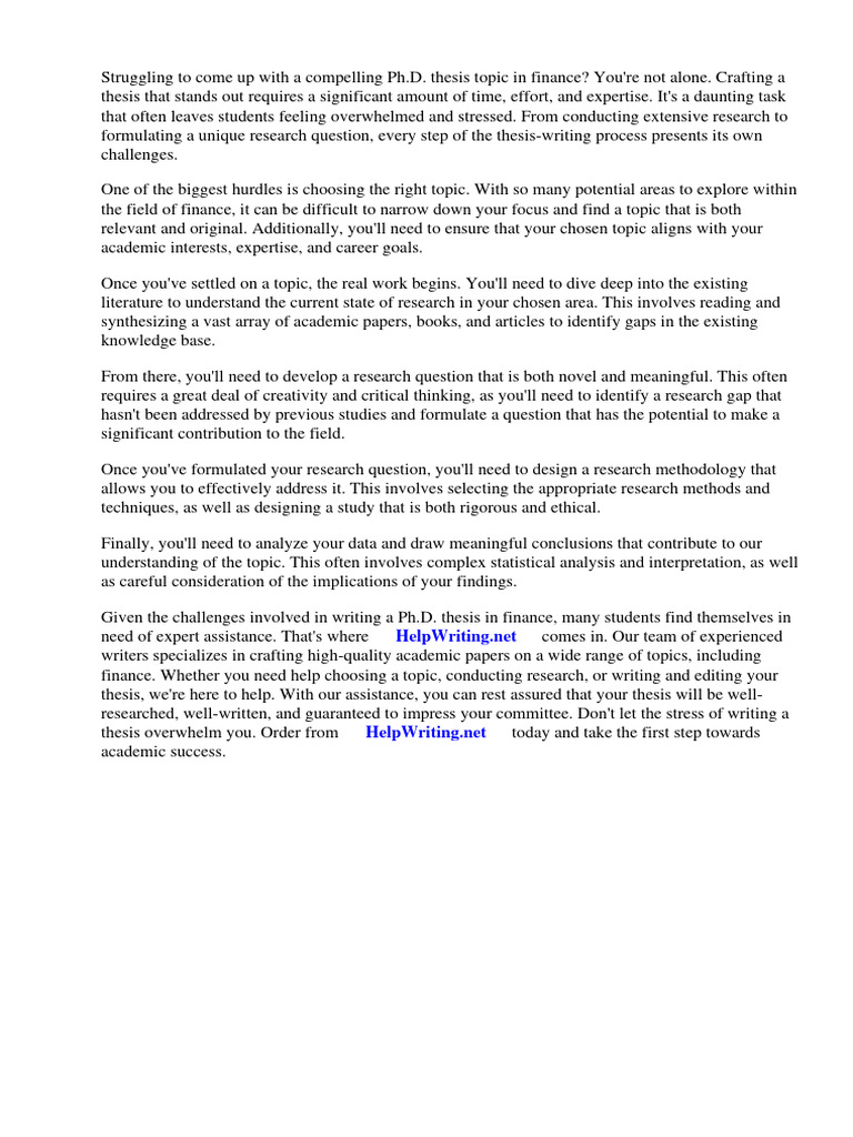 Sample PHD Thesis Topics in Finance | Download Free PDF | Thesis ...