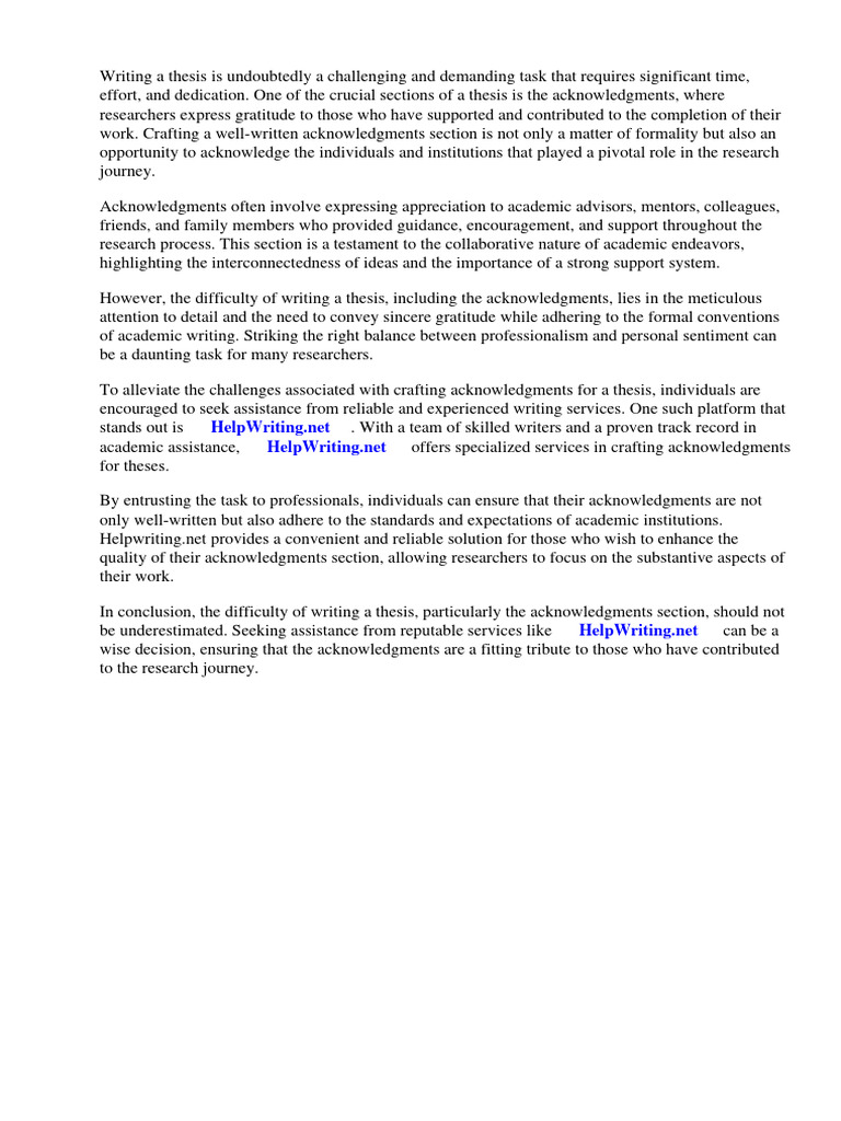 Writing Acknowledgements Thesis Sample | PDF | Thesis | Gratitude
