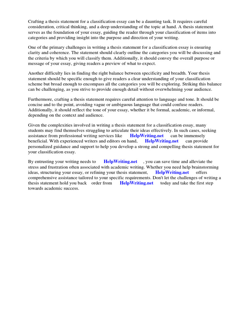 How To Write A Thesis Statement For A Classification Essay | PDF