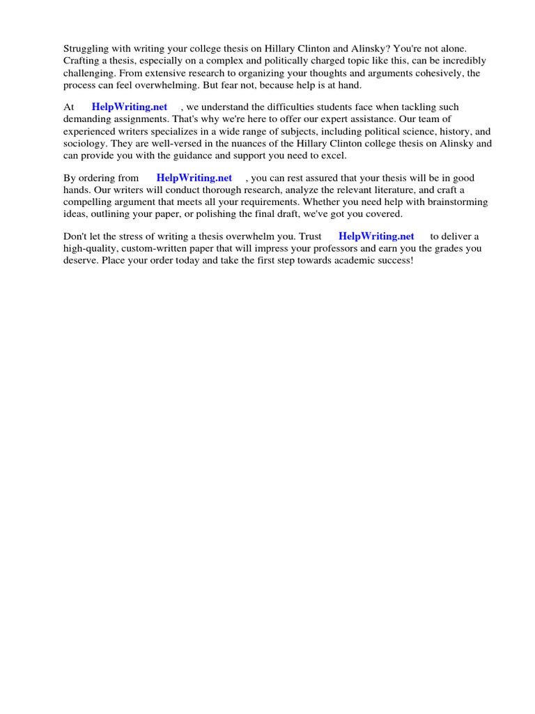 Hillary Clinton College Thesis Alinsky | PDF