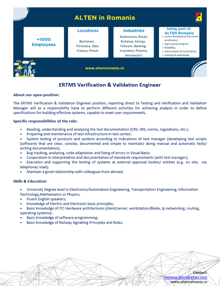 JD ERTMS Verification & Validation Engineer | PDF JD ERTMS Verification & Validation Engineer | PDF