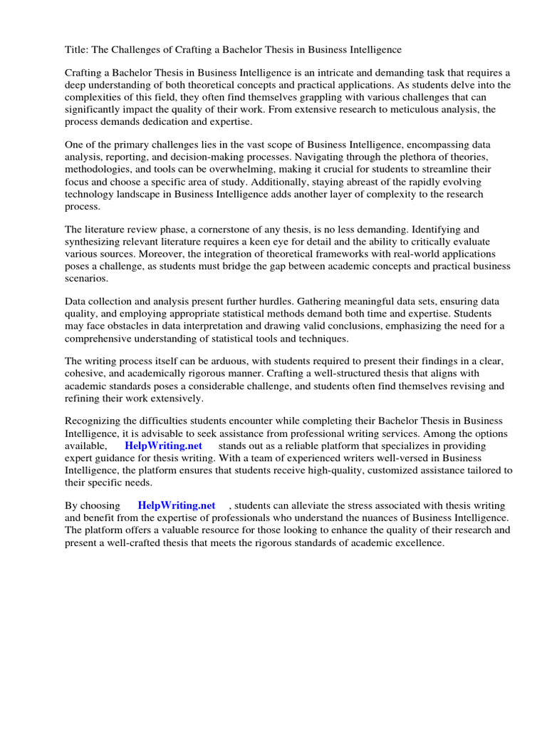Bachelor Thesis Business Intelligence | PDF
