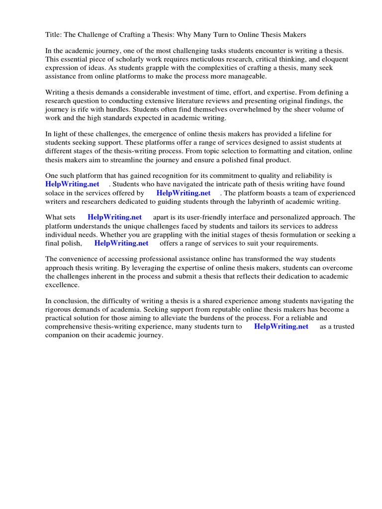 Online Thesis Maker Free | PDF | Thesis | Writing