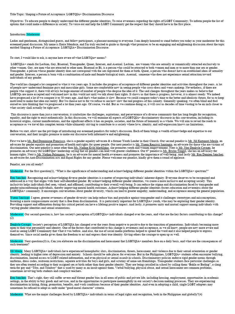 English-Panel Discussion Script | PDF | LGBTQIA+ Studies | Lgbt