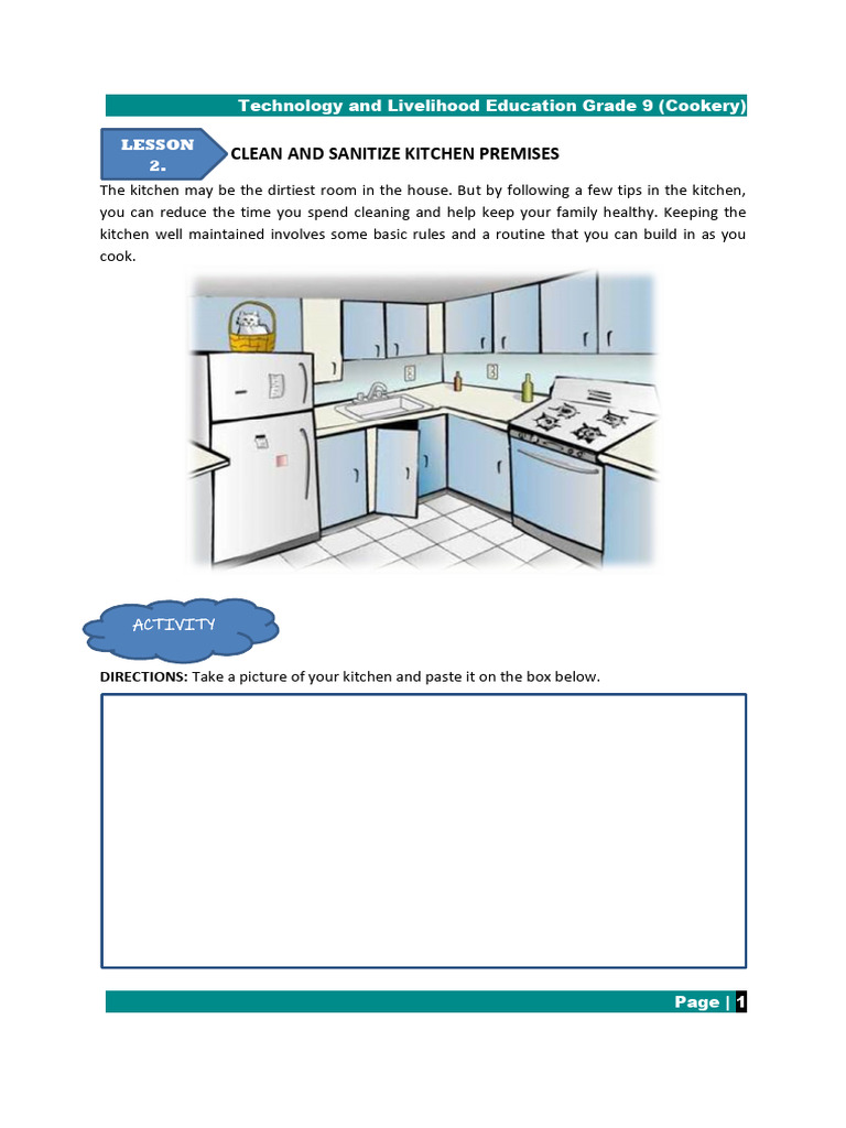 1B. LESSON 2. Clean and Sanitize Kitchen Premises | PDF