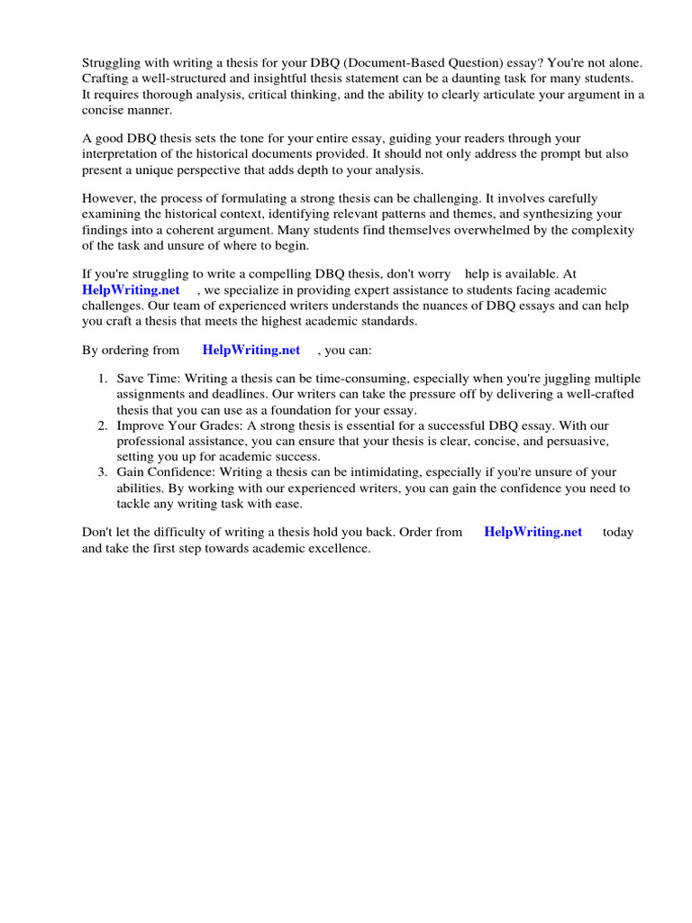 Example of A Good DBQ Thesis | PDF