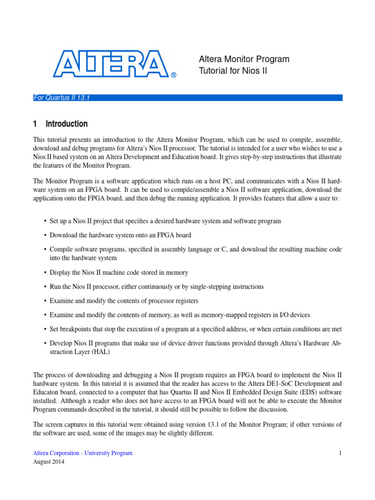 Altera Monitor Program NiosII | PDF | Business | Computers