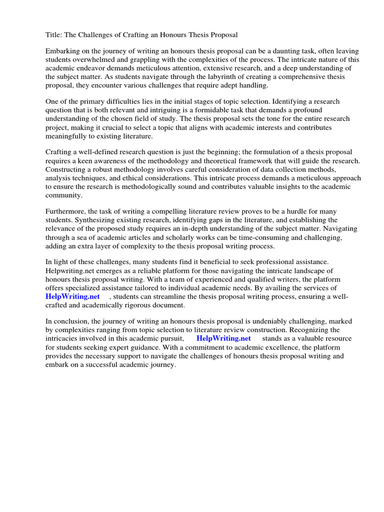 Writing An Honours Thesis Proposal | PDF