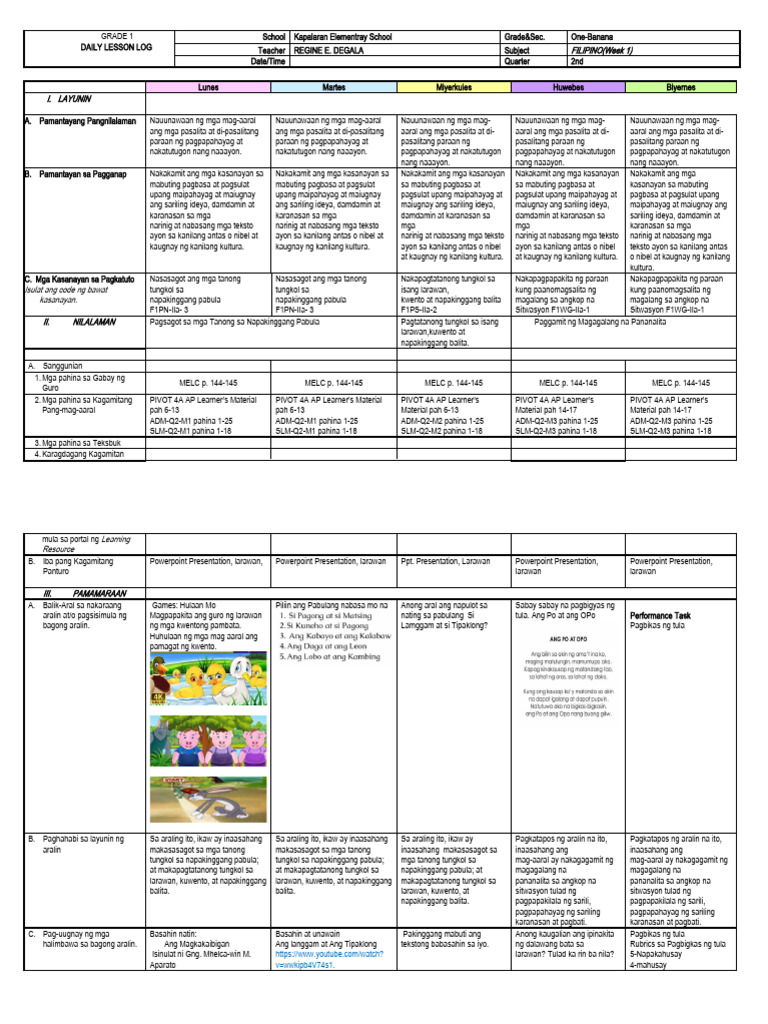 Q2 DLL Filipino1 Week-1 | PDF