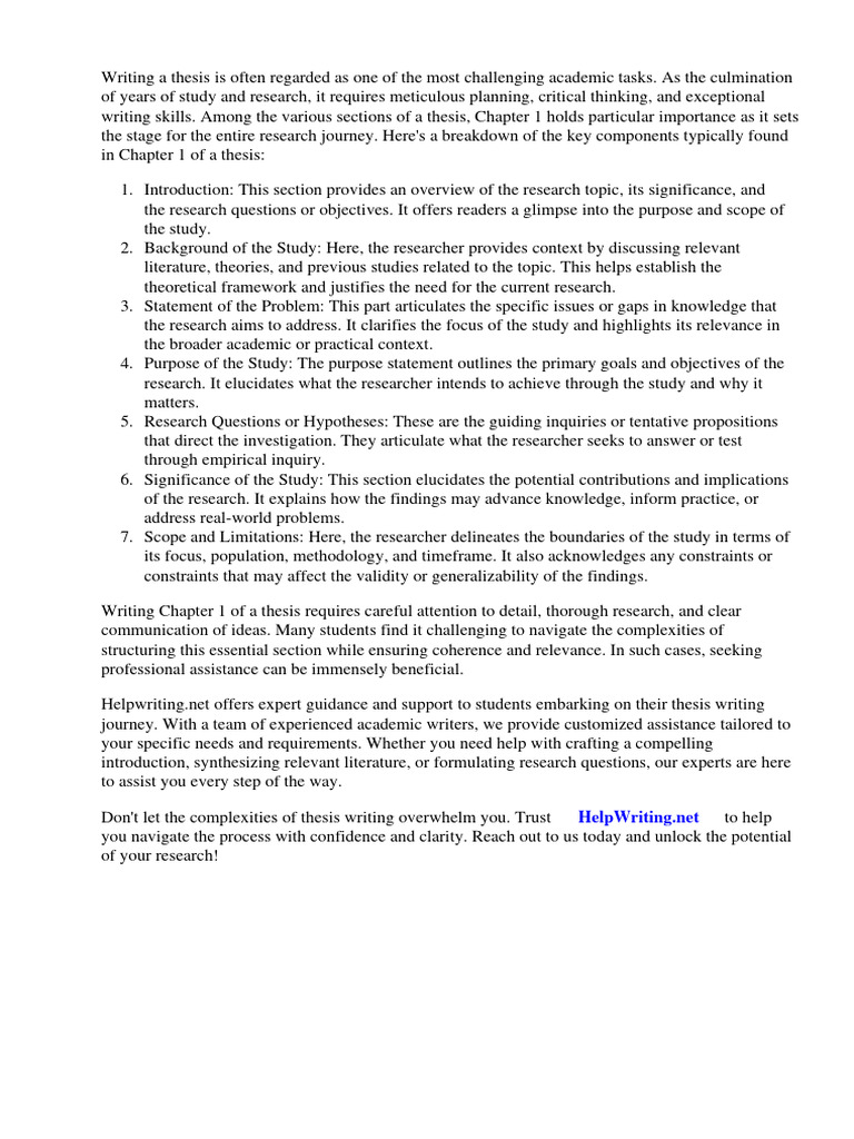 Parts Chapter 1 Thesis Writing | PDF