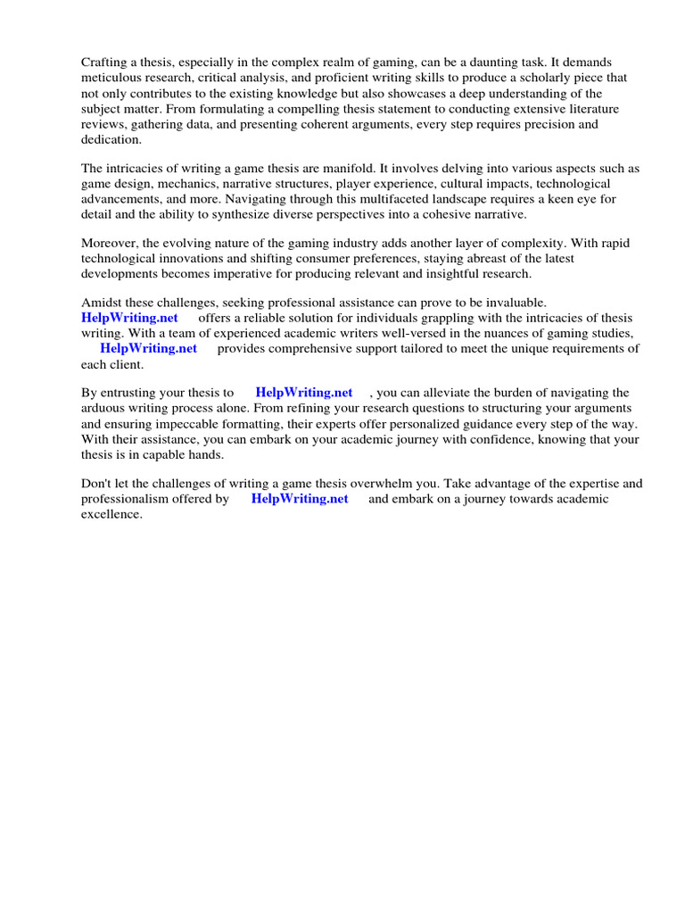 Game Thesis Introduction | PDF | Essays | Video Games