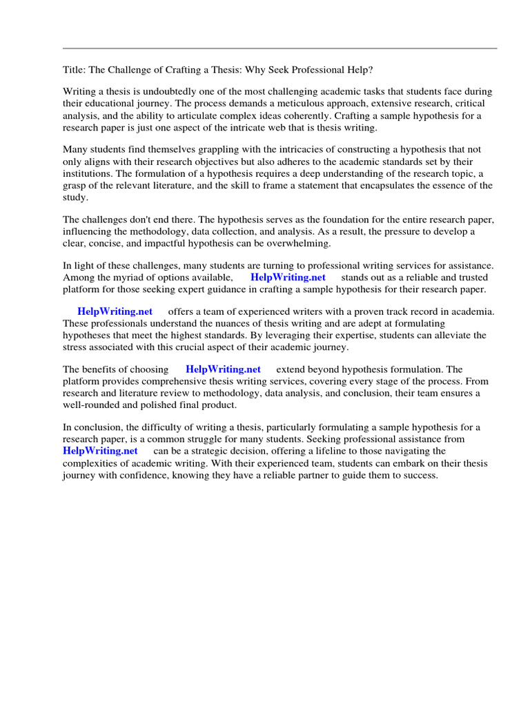 Sample Hypothesis For Research Paper | PDF | Hypothesis | Statistical ...