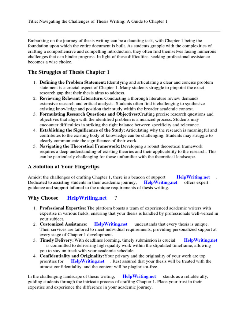 Thesis Guide Chapter 1 | PDF | Thesis | Academic Journal