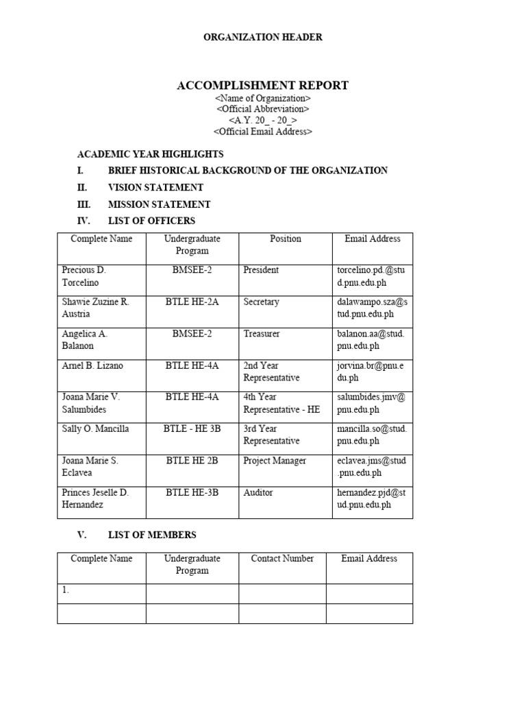 Accomplishment Report Format v1 | PDF