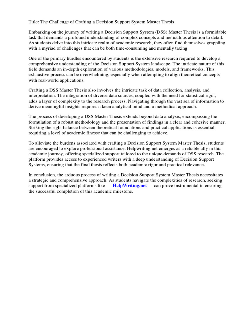 Decision Support System Master Thesis Pdf Decision Support System Databases
