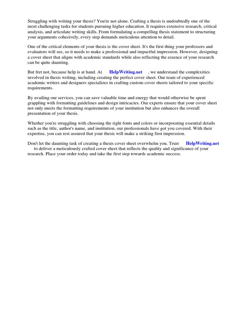 Thesis Cover Sheet Template | PDF | Thesis