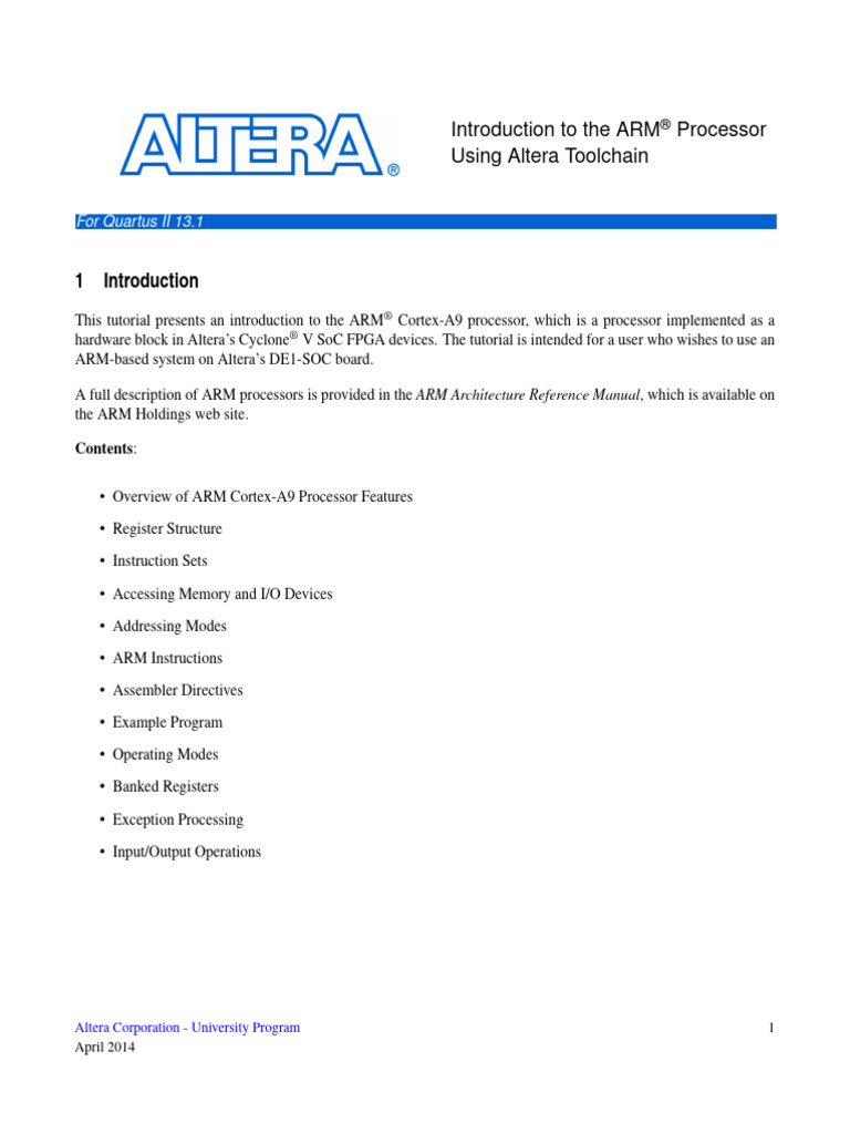 ARM A9 Intro Alt | PDF | Assembly Language | Central Processing Unit