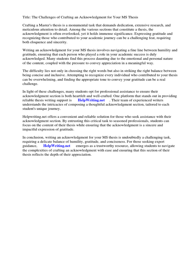 Acknowledgement For Ms Thesis | Download Free PDF | Thesis | Gratitude