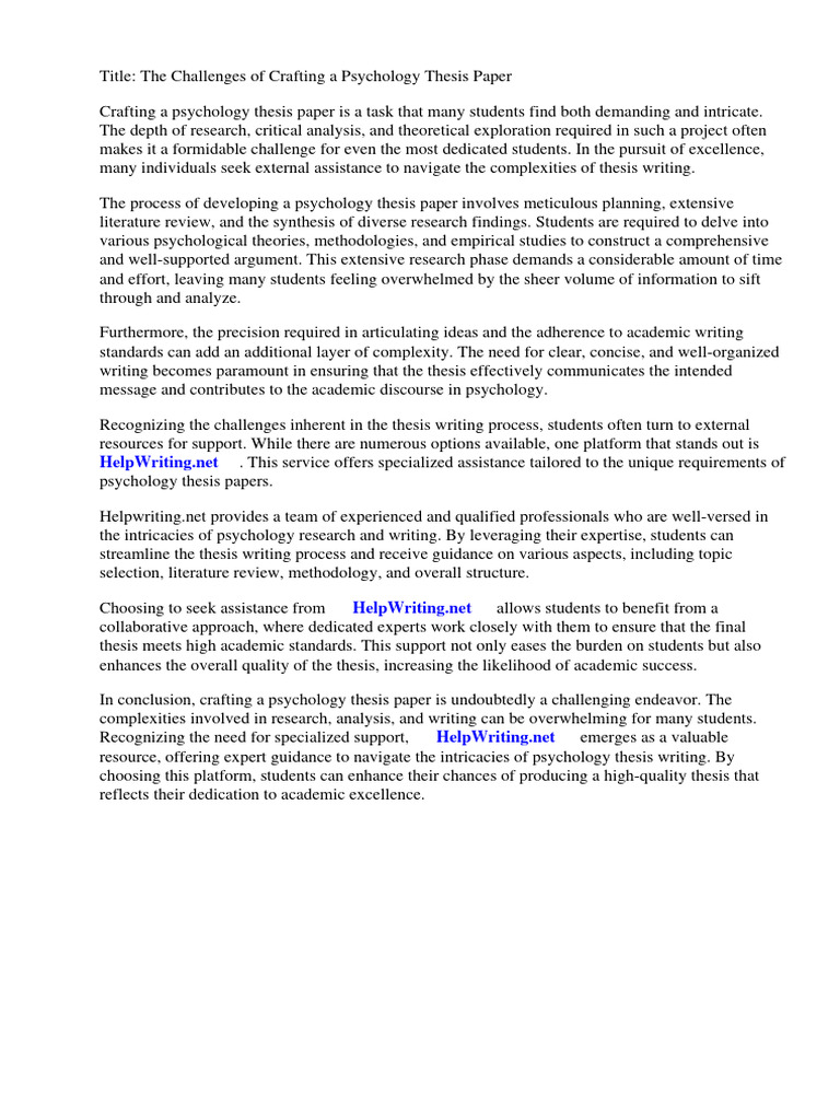 Thesis Psychology Paper | PDF | Psychology | Academic Publishing