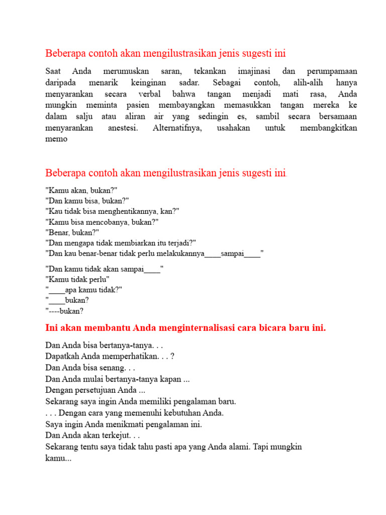 Beberapa Contoh Akan Mengilustrasikan Jenis Sugesti Ini | PDF