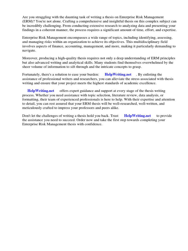 Enterprise Risk Management Thesis PDF | PDF