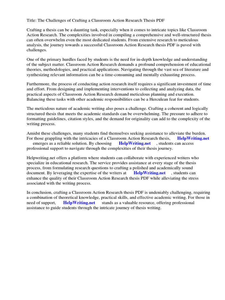 Classroom Action Research Thesis PDF | PDF | Teachers | Action Research